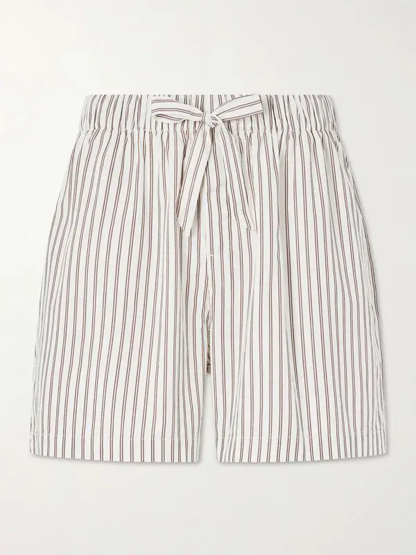 TEKLA Striped Organic Cotton-poplin Shorts - Neutrals