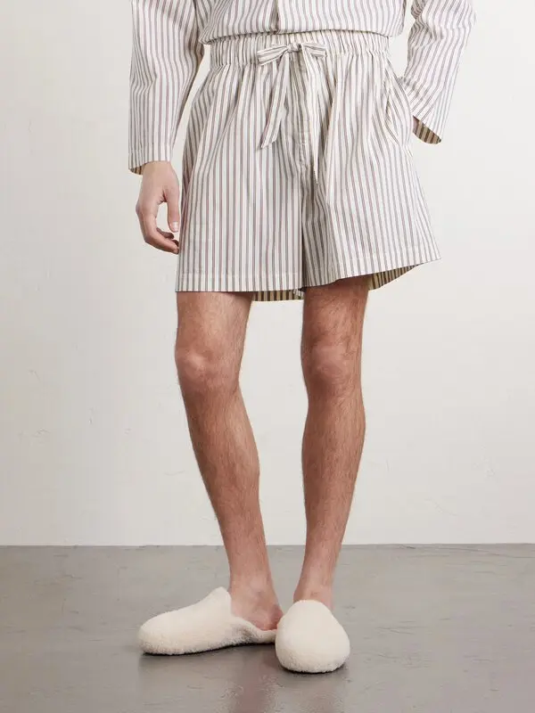 TEKLA Striped Organic Cotton-poplin Shorts - Neutrals