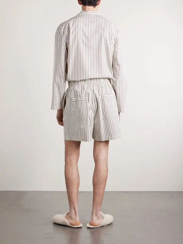 TEKLA Striped Organic Cotton-poplin Shorts - Neutrals