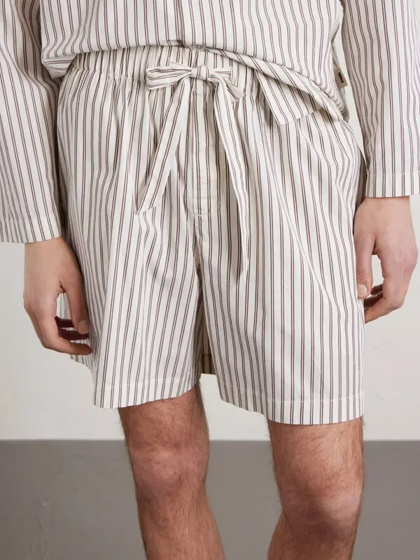 TEKLA Striped Organic Cotton-poplin Shorts - Neutrals