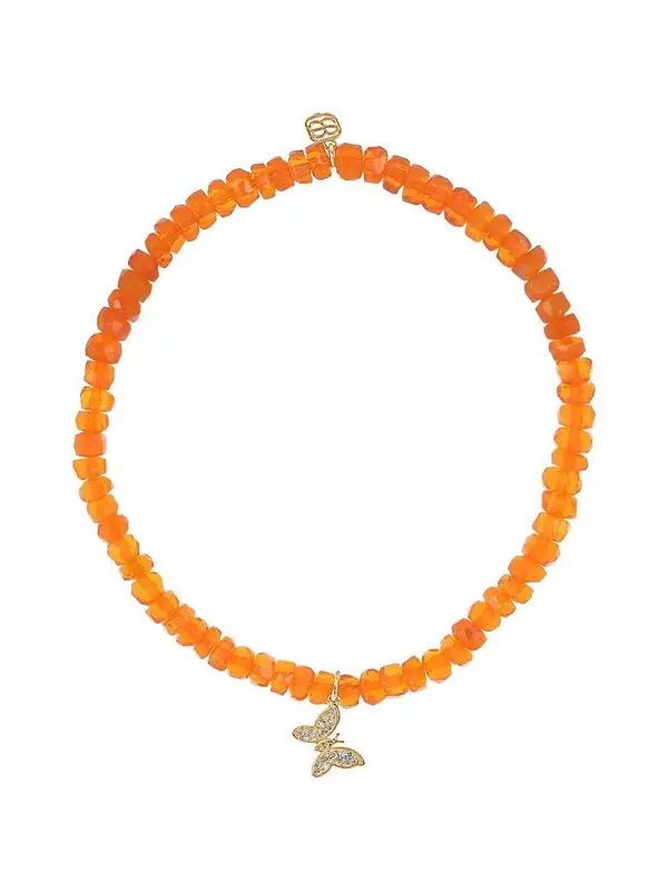 SYDNEY EVAN Orange Opal Tiny Butterfly Charm Bracelet - Gold