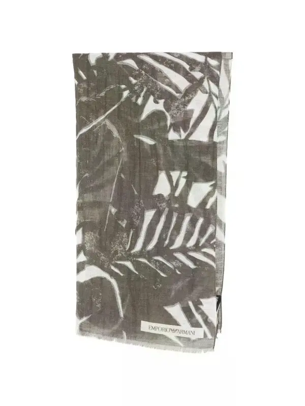 Emporio Armani Leafy-print Scarf - Grey