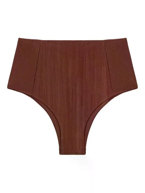 LENNY NIEMEYER Ribbed High-waisted Bikini Bottoms - Brown