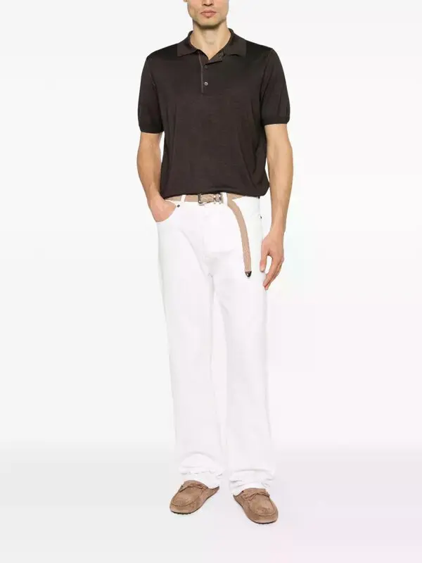 Canali Button Short-sleeve Polo Shirt - Brown