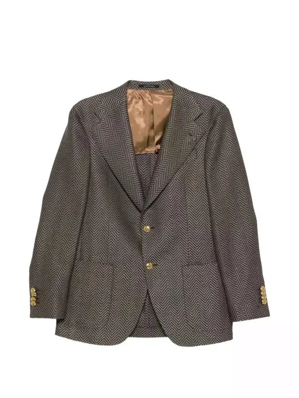 GABRIELE PASINI Herringbone Button Blazer - Brown