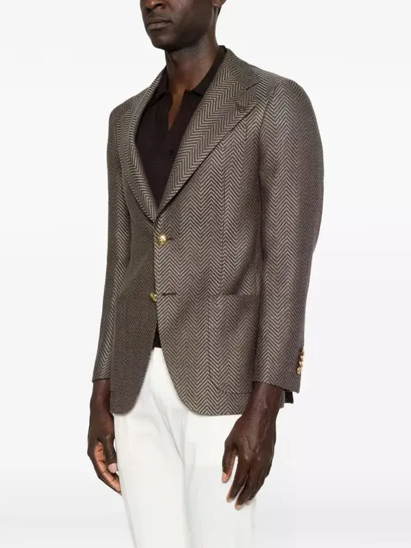 GABRIELE PASINI Herringbone Button Blazer - Brown