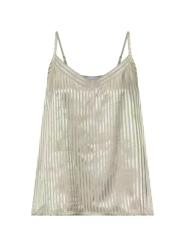Hanro Striped Lace-trimmed V-neck Top - Neutrals