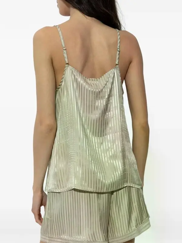 Hanro Striped Lace-trimmed V-neck Top - Neutrals