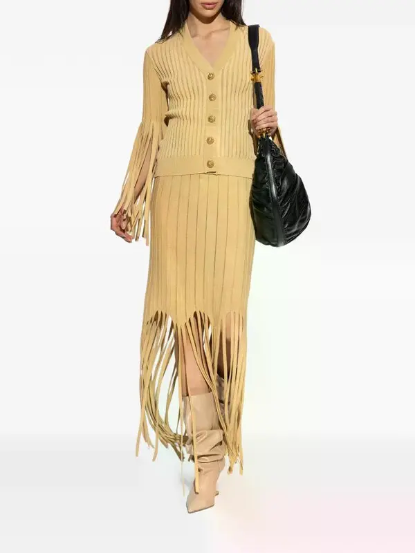 Balmain Buttoned Cardigan With Fringed Sleeves - Neutrals