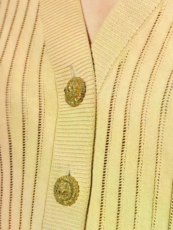 Balmain Buttoned Cardigan With Fringed Sleeves - Neutrals