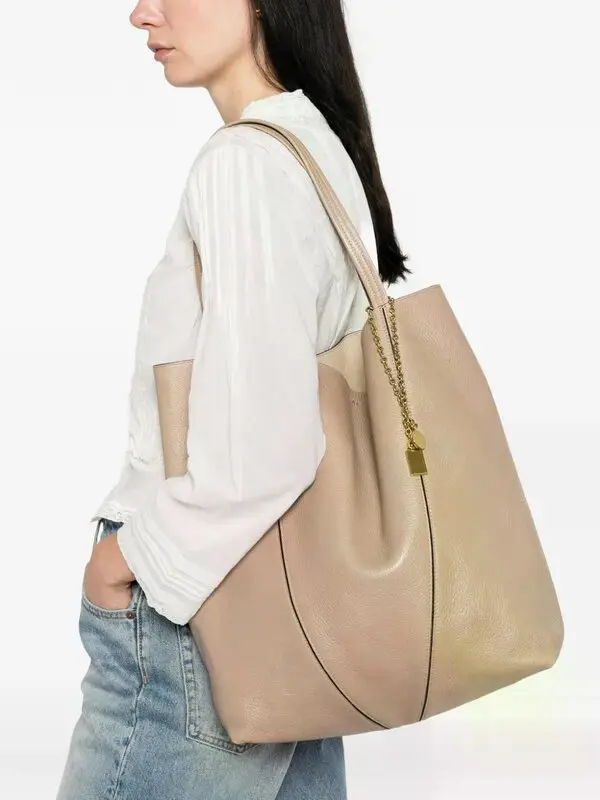 Chloé Large V-shaped Leather Tote Bag - Neutrals