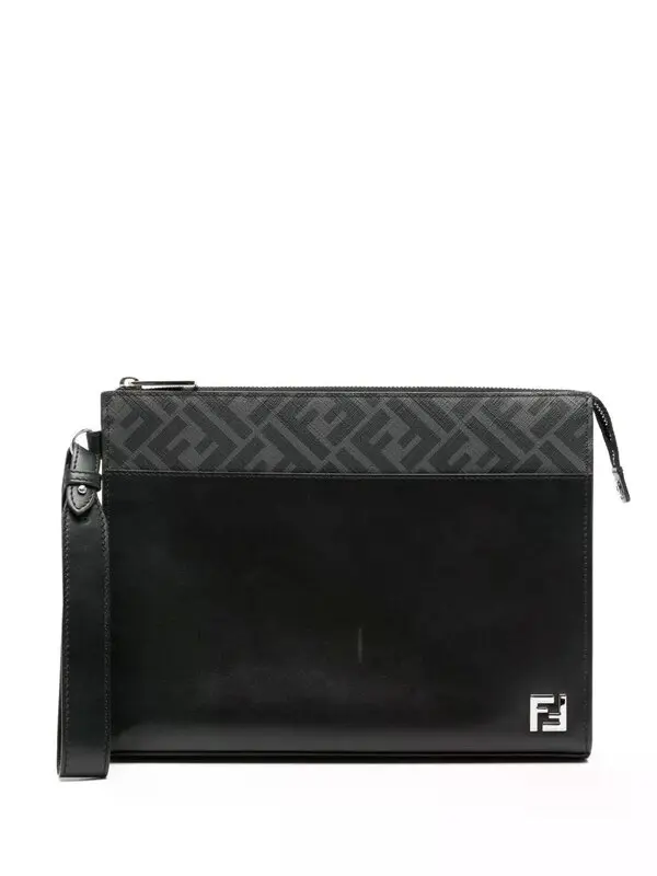 Fendi Ff-motif Leather Clutch - Black