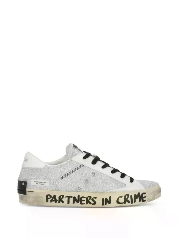 CRIME LONDON Distressed Glitter-detail Lace-up Sneakers - Silver