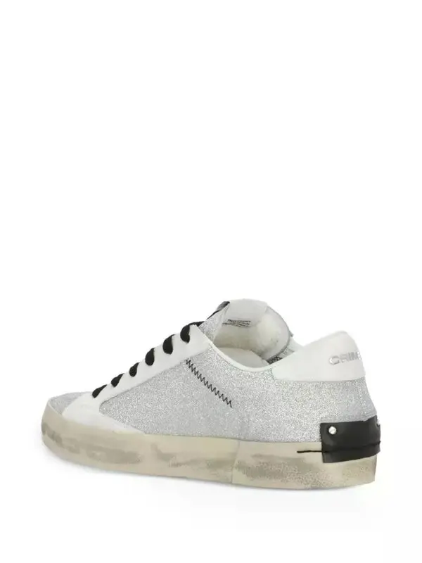 CRIME LONDON Distressed Glitter-detail Lace-up Sneakers - Silver