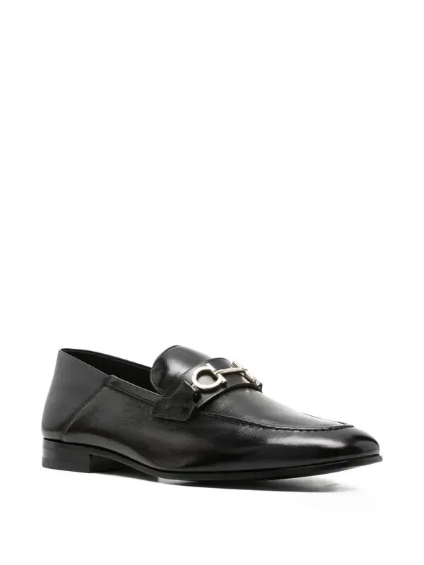 FERRAGAMO Gancini Leather Loafers - Black