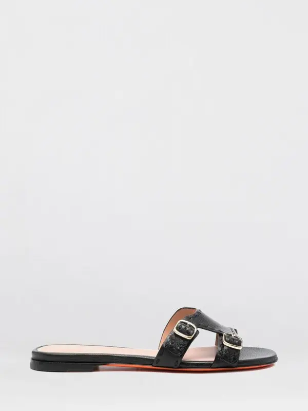 Santoni Leather Mule Sandals - Black