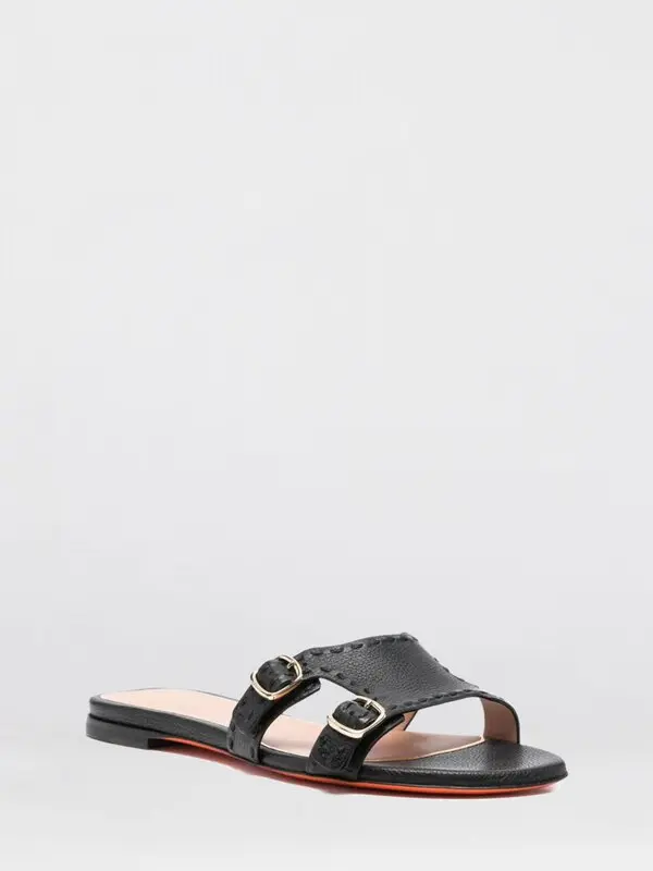 Santoni Leather Mule Sandals - Black