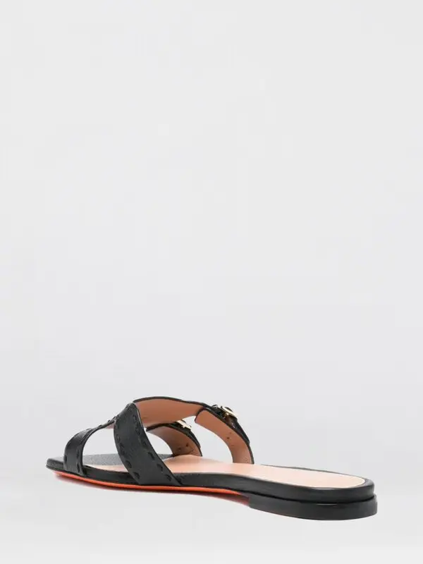 Santoni Leather Mule Sandals - Black