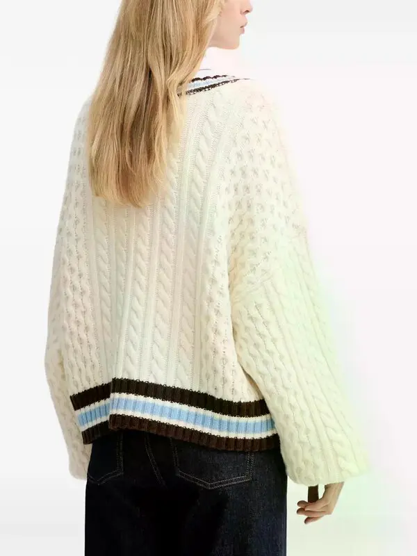 GESTUZ Cable-knit Striped V-neck Sweater