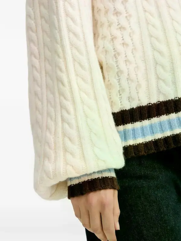 GESTUZ Cable-knit Striped V-neck Sweater