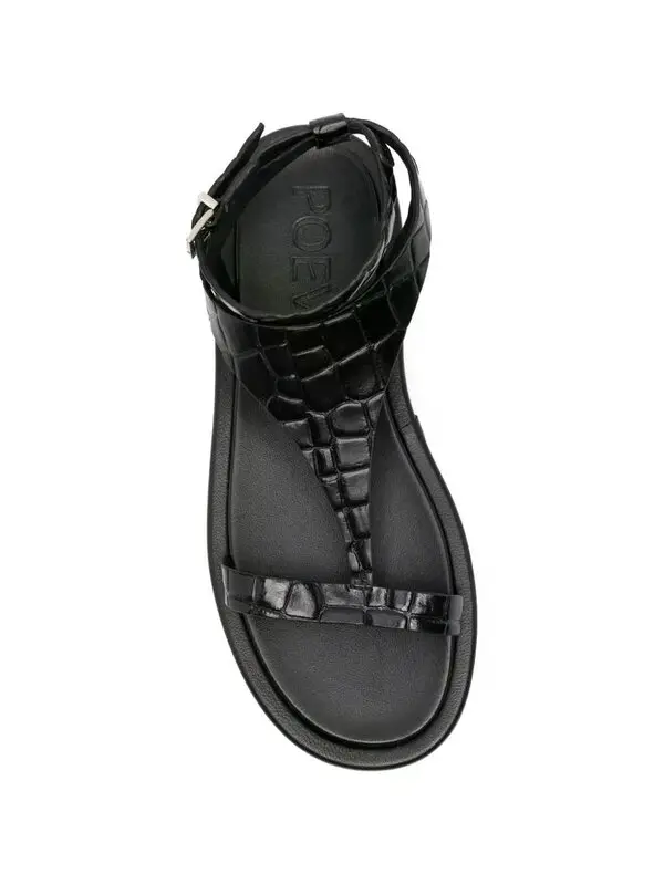 POEVE Nairobi Croc-effect T-bar Sandals