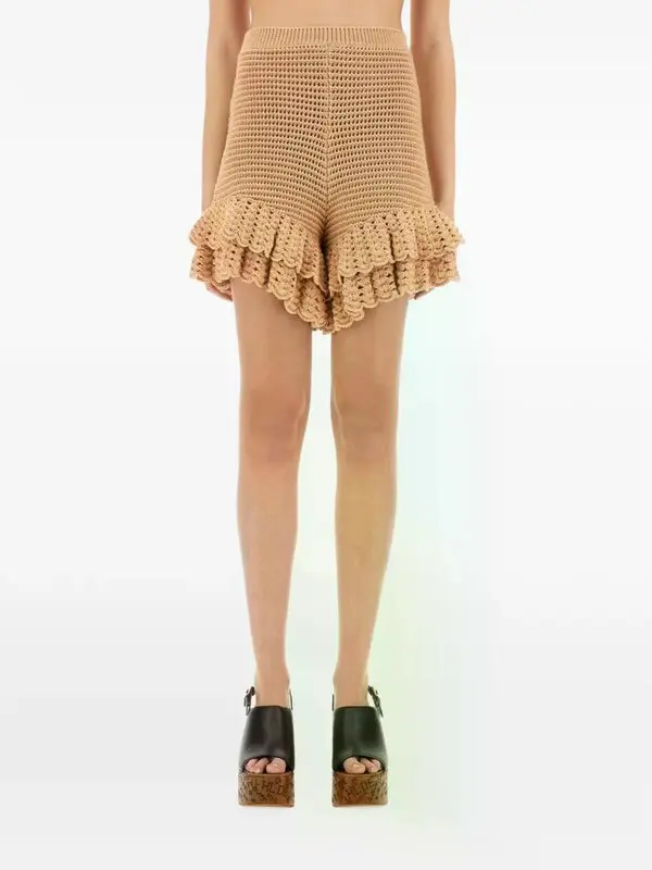 Chloé Crochet Ruffled Hem Shorts - Neutrals