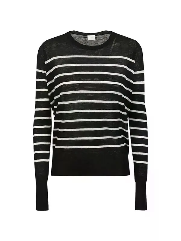 C.T.PLAGE Striped Round-neck Sweater - Black