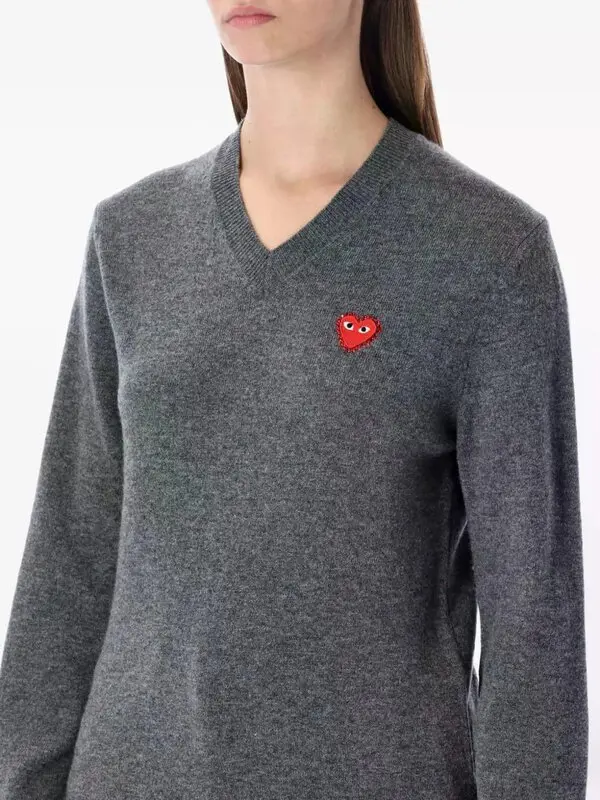 Play Comme Des Garcon Logo-detail V-neck Wool Sweater