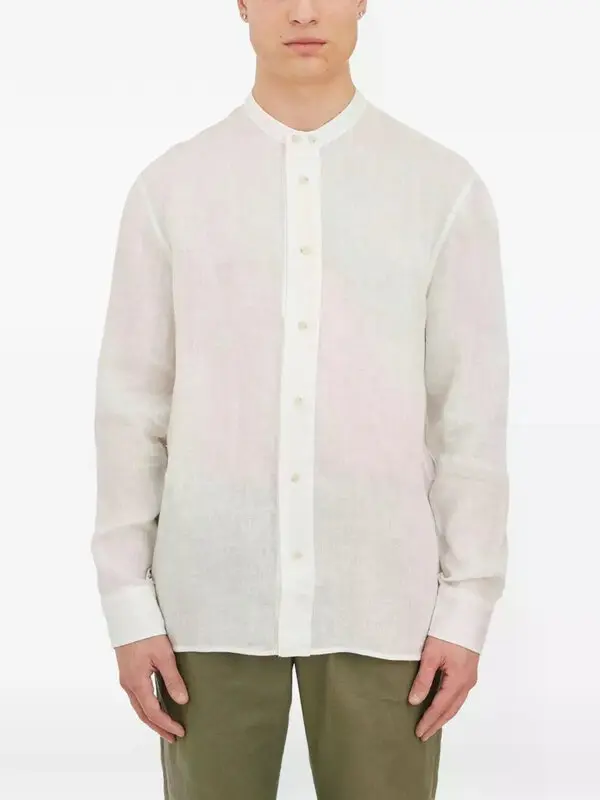 PAOLO PECORA Band-collar Linen Shirt