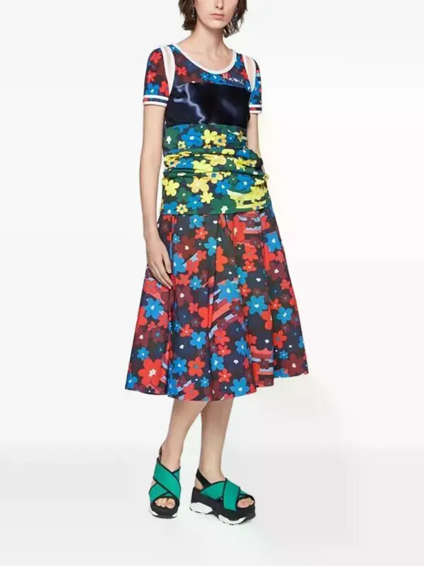 Marni Floral-print Cut-out Dress - Blue