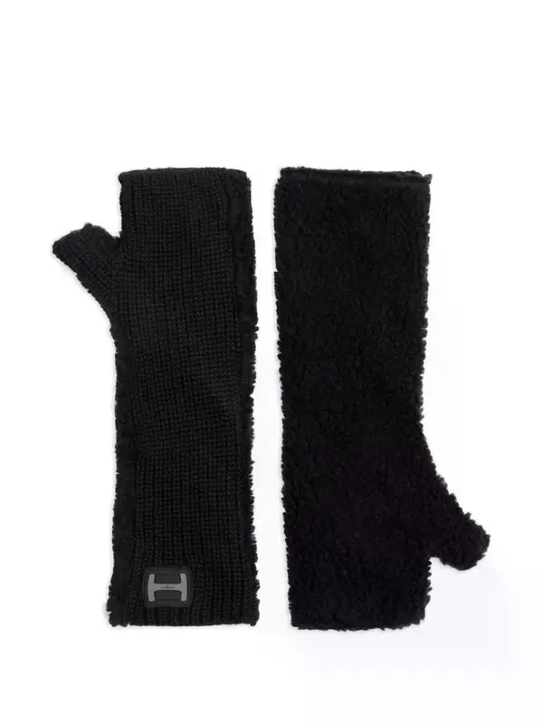 Hogan Knitted Gloves With Logo Detail - Black