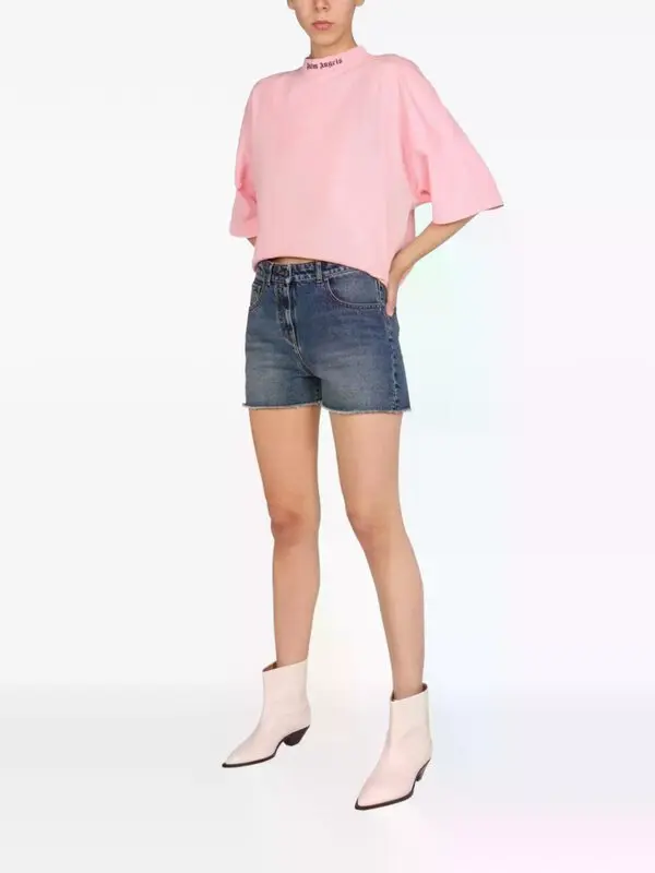 Palm Angels Palm-tree Frayed Shorts - Blue