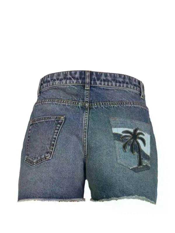 Palm Angels Palm-tree Frayed Shorts - Blue