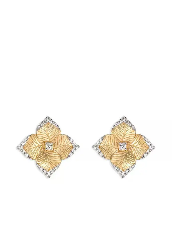 Piranesi 18k Rose Gold Diamond Flower Earrings - Pink