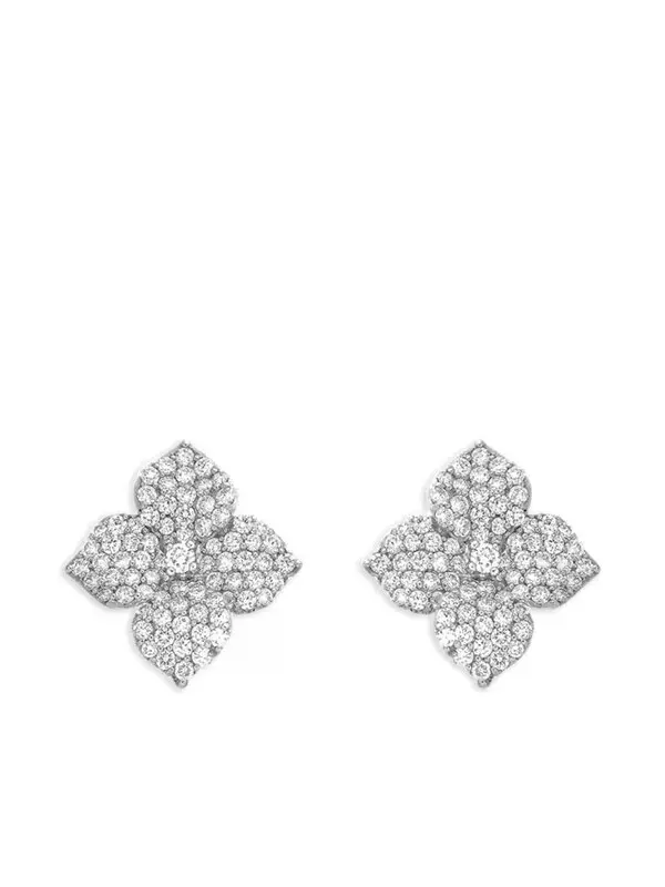 Piranesi 18k White Gold Diamond Flower Earrings - Silver