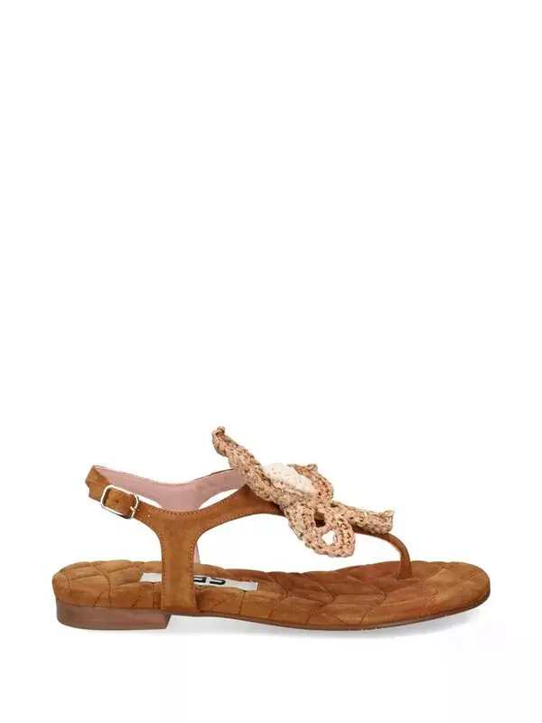 RAS Flower Detail Suede Sandals - Brown