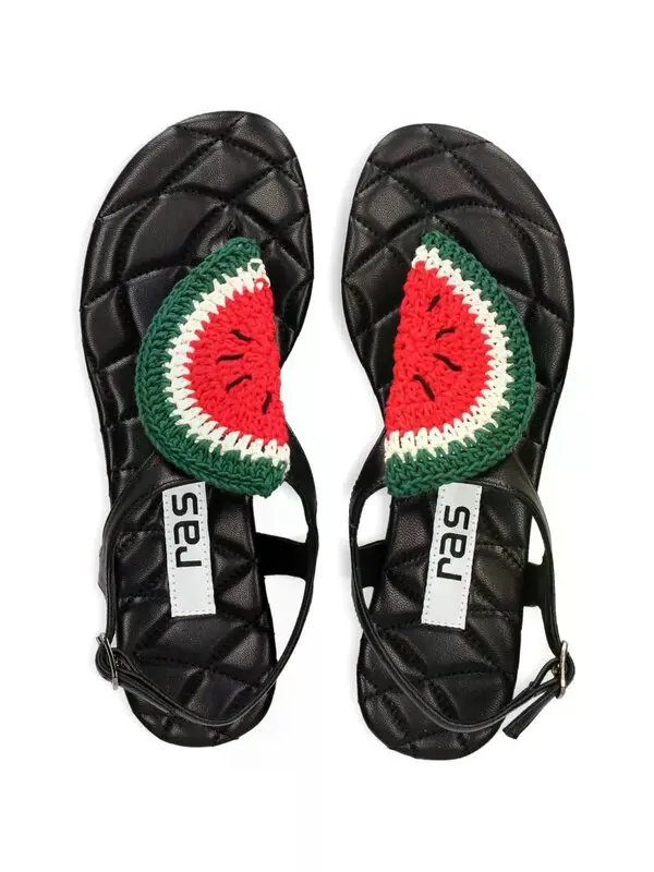 RAS Quilted Appliqué Sandals - Black