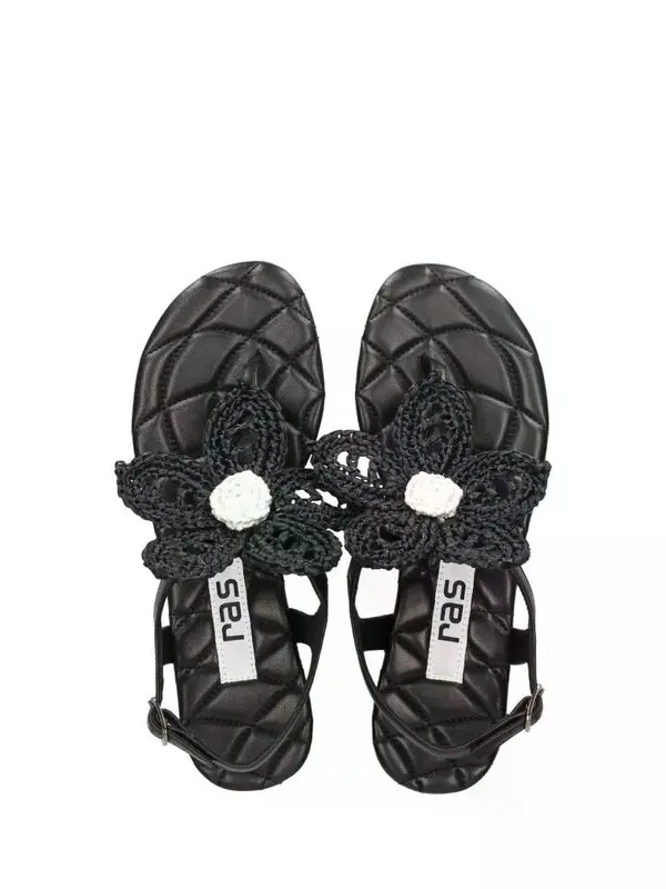 RAS Flower-embellished Thong Sandals - Black
