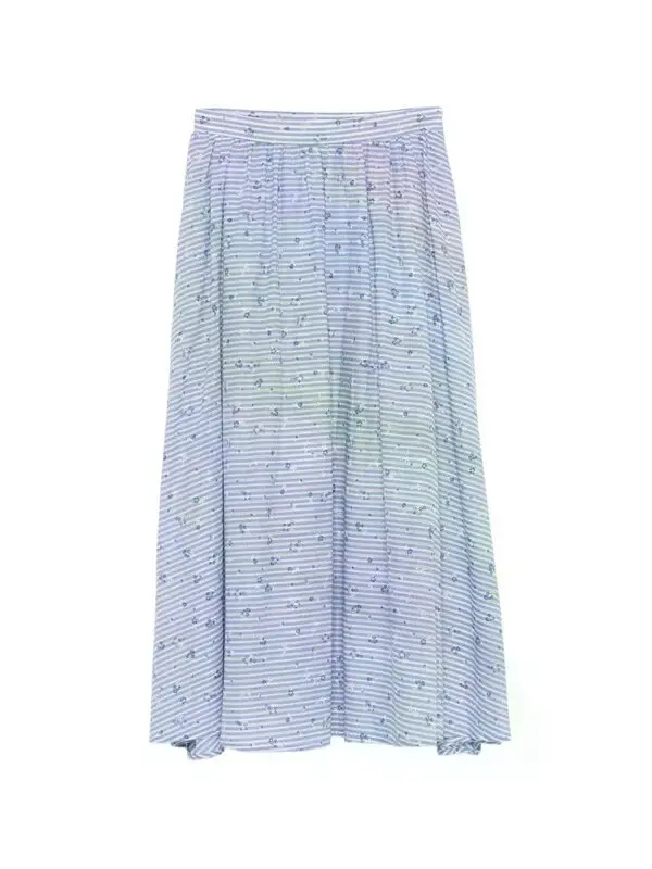 MANUEL RITZ Striped Floral Print Midi Skirt