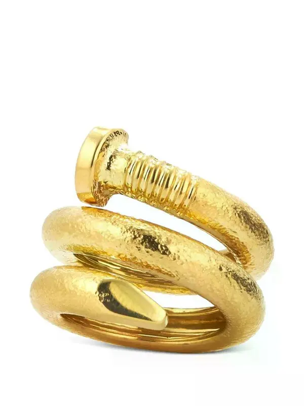 David Webb Nail Ring With Hammered Finish - Gold