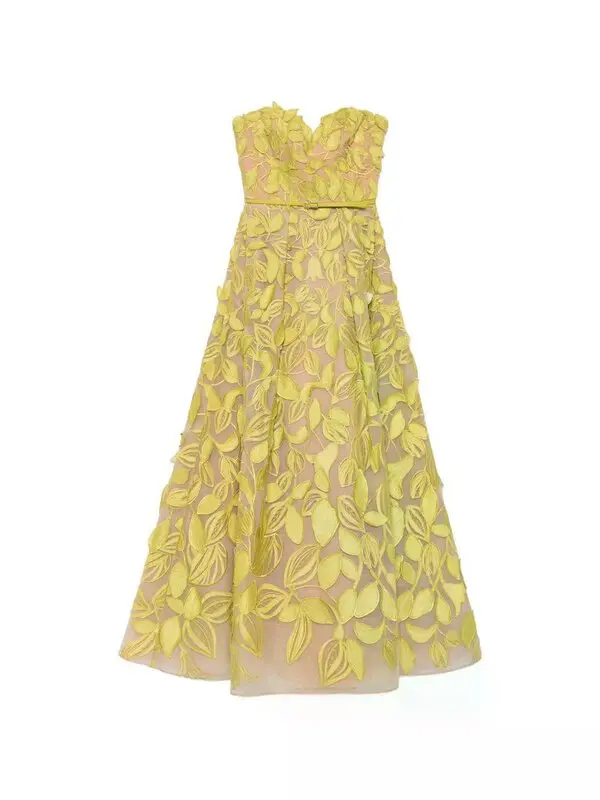 Elie Saab Strapless Leaf Applique Dress
