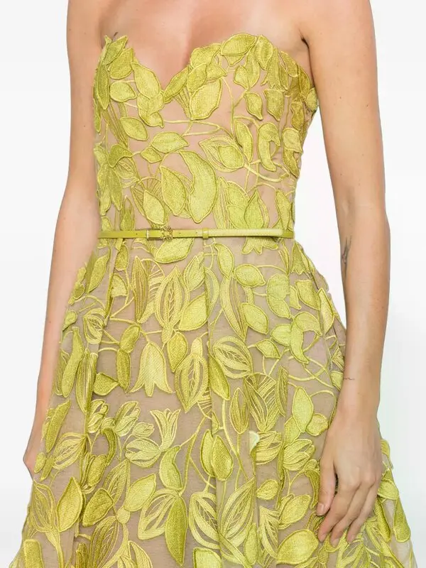 Elie Saab Strapless Leaf Applique Dress
