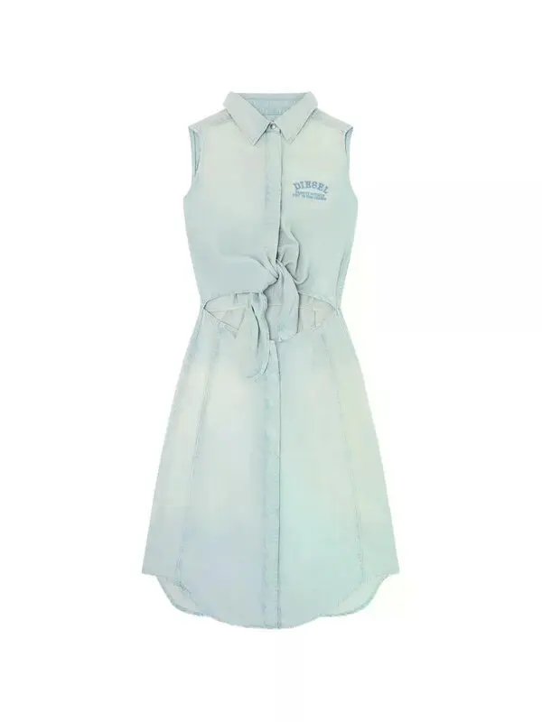DIESEL® Sleeveless Shirt Dress With Knot Detail And Dirt Effect - Blue