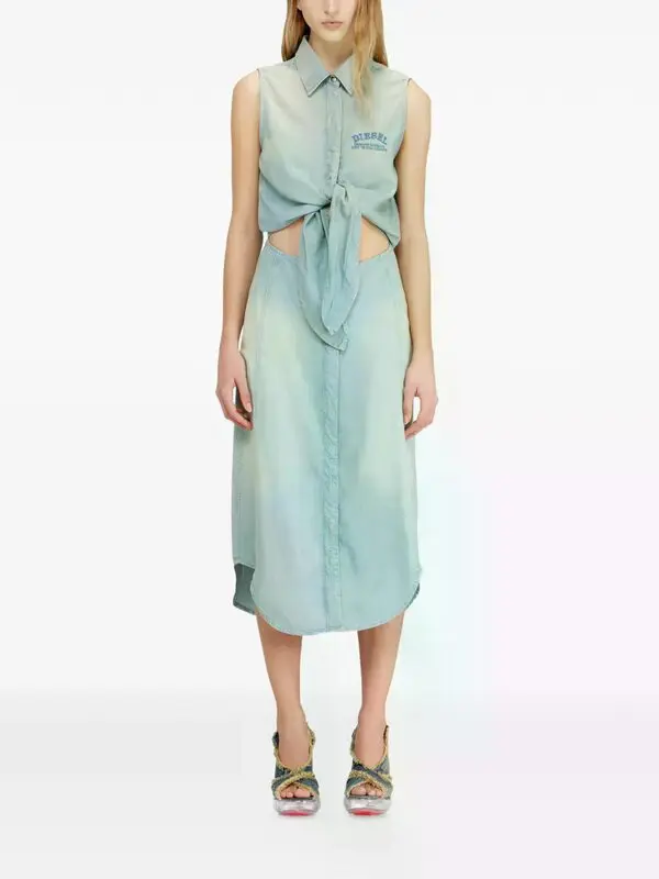 DIESEL® Sleeveless Shirt Dress With Knot Detail And Dirt Effect - Blue