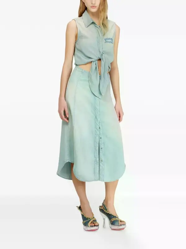 DIESEL® Sleeveless Shirt Dress With Knot Detail And Dirt Effect - Blue