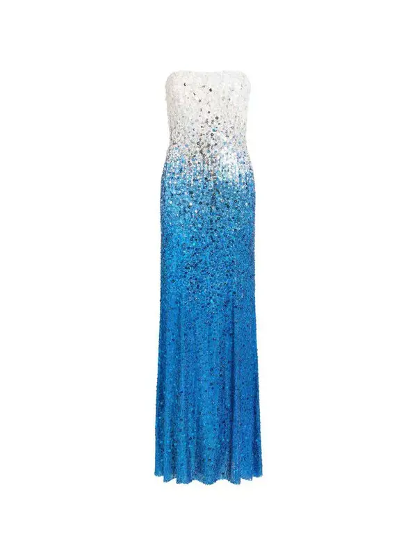 Jenny Packham Strapless Sequin Embellished Maxi Dress - Blue