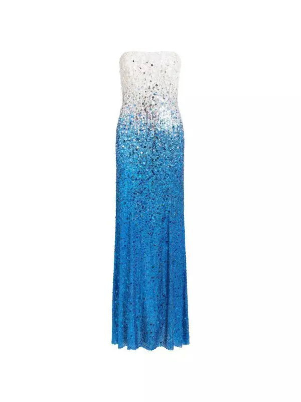 Jenny Packham Strapless Sequin Embellished Maxi Dress - Blue