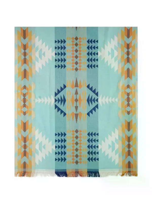 Pendleton Geometric-print Fringed Travel Towel - Blue