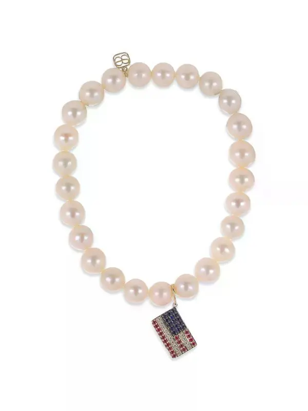 SYDNEY EVAN Freshwater Pearl Flag Charm Bracelet - Gold
