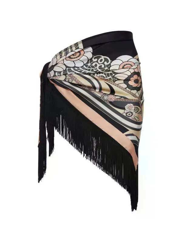 La DoubleJ Fringed Floral-pattern Scarf - Black